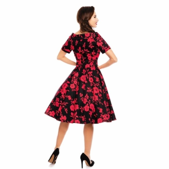 Dolly And Dotty | Dresses | Darlene Floral Swing Dress Black And Red | Poshmark